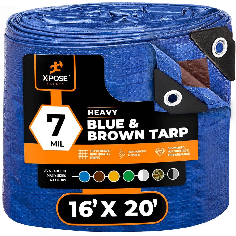 XPOSE SAFETY 7 Mil 16 ft. W x 20 ft. L Heavy Duty Blue and Brown Poly ...