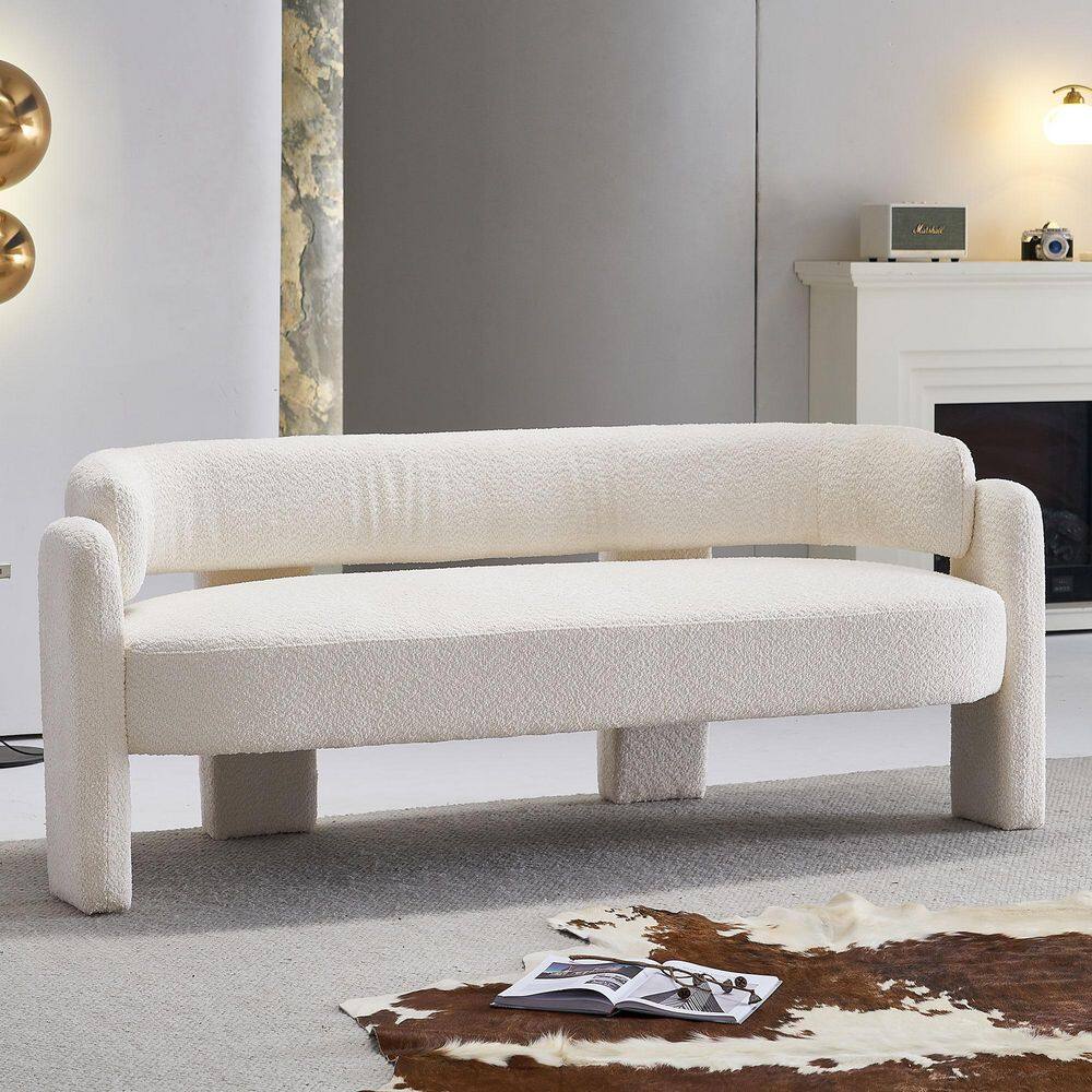 Noble House Regina Modern 75.59 in. Rolled Arm Boucle Polyester Upholstery Curved Sofa in Beige ...