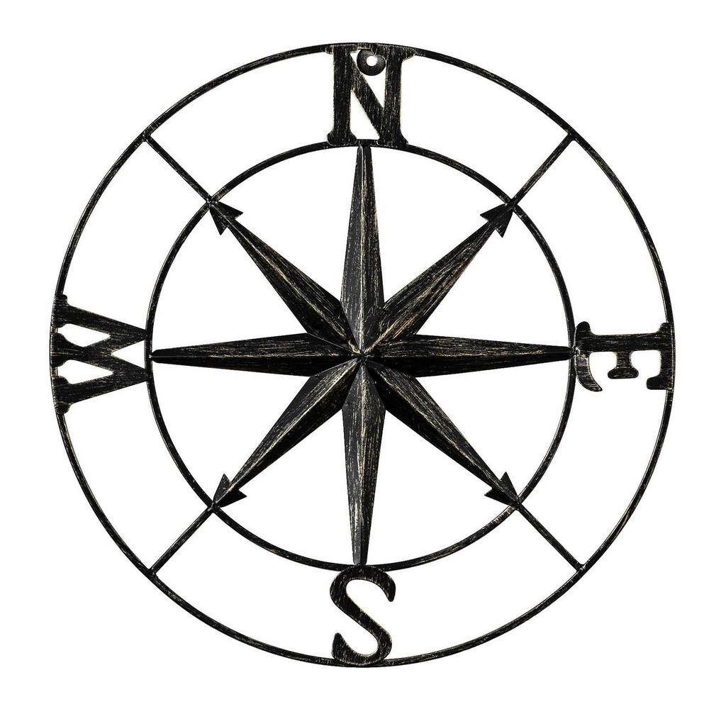 1 Pack Compass 13 in. x 13 in. Black Wall Decor Decorative Round Metal ...