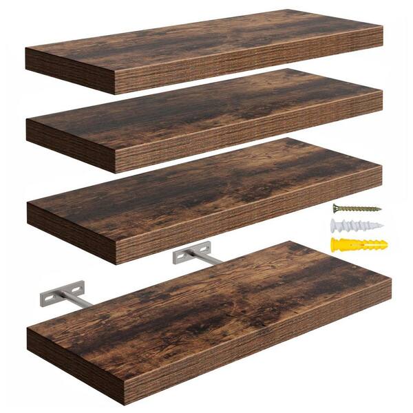 4 Pack 16 in. W x 6.70 in. D Rustic Brown MDF Wood Floating Decorative ...