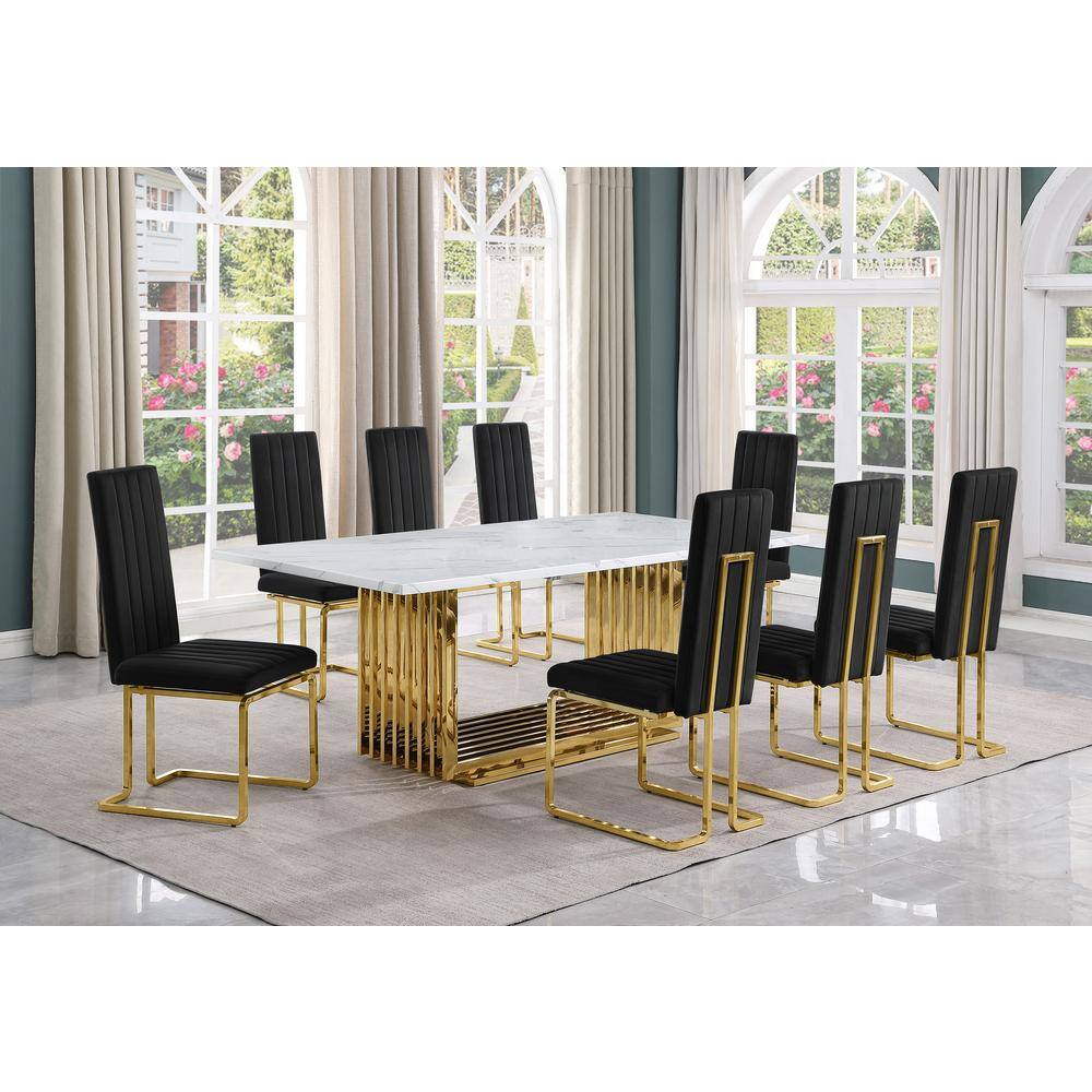 Best Quality Furniture Lisa 9-Piece Rectangle White Marble Top Gold ...