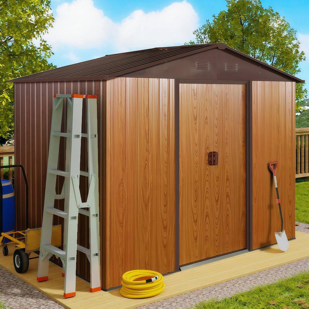 ToolCat 8 ft. x 6 ft. Outdoor Metal Storage Shed Garden Tool Room with ...
