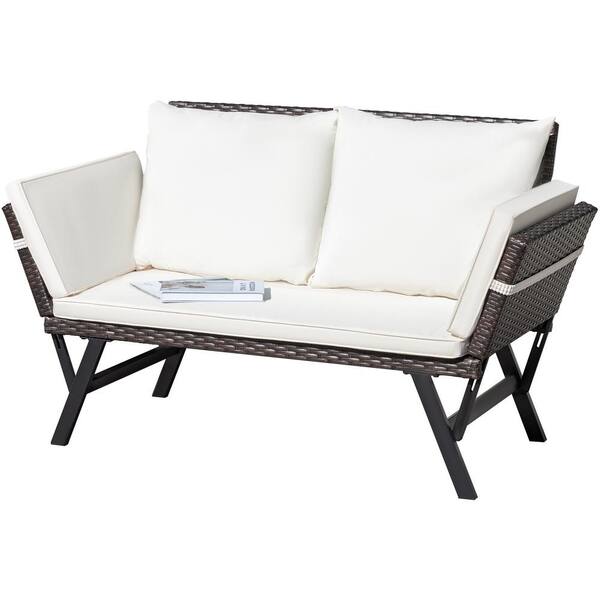Foredawn Wicker Outdoor Day Bed Convertible Patio Couch with Beige ...