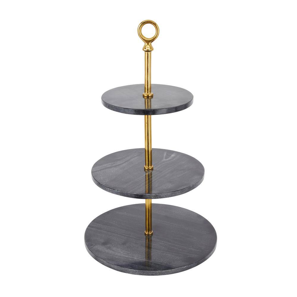 Litton Lane Glam 3-Tier Gray Marble Cake Stand 040257 - The Home Depot