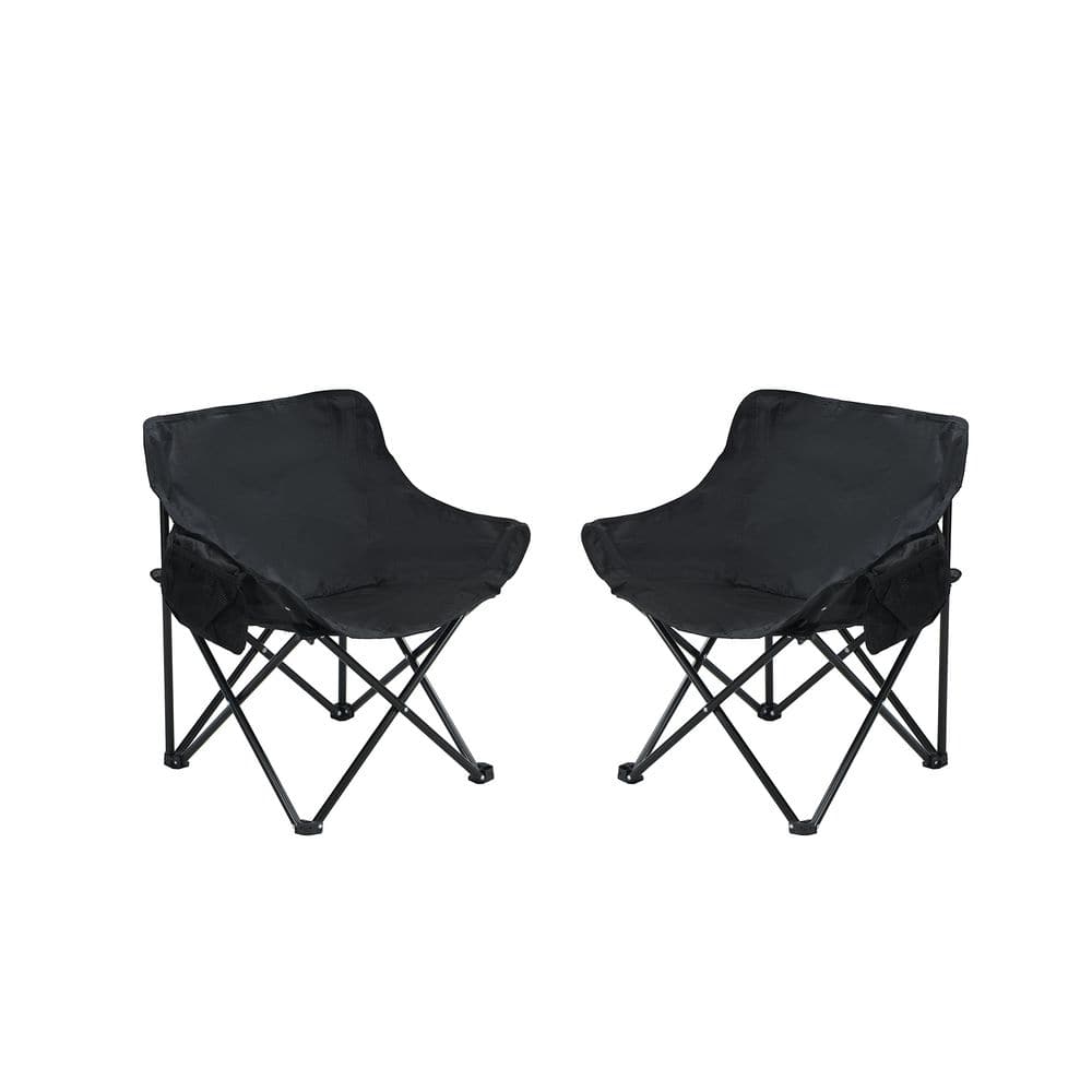 2-Pack Black Portable Folding Camping Chairs-Outdoor Chairs with Carry ...