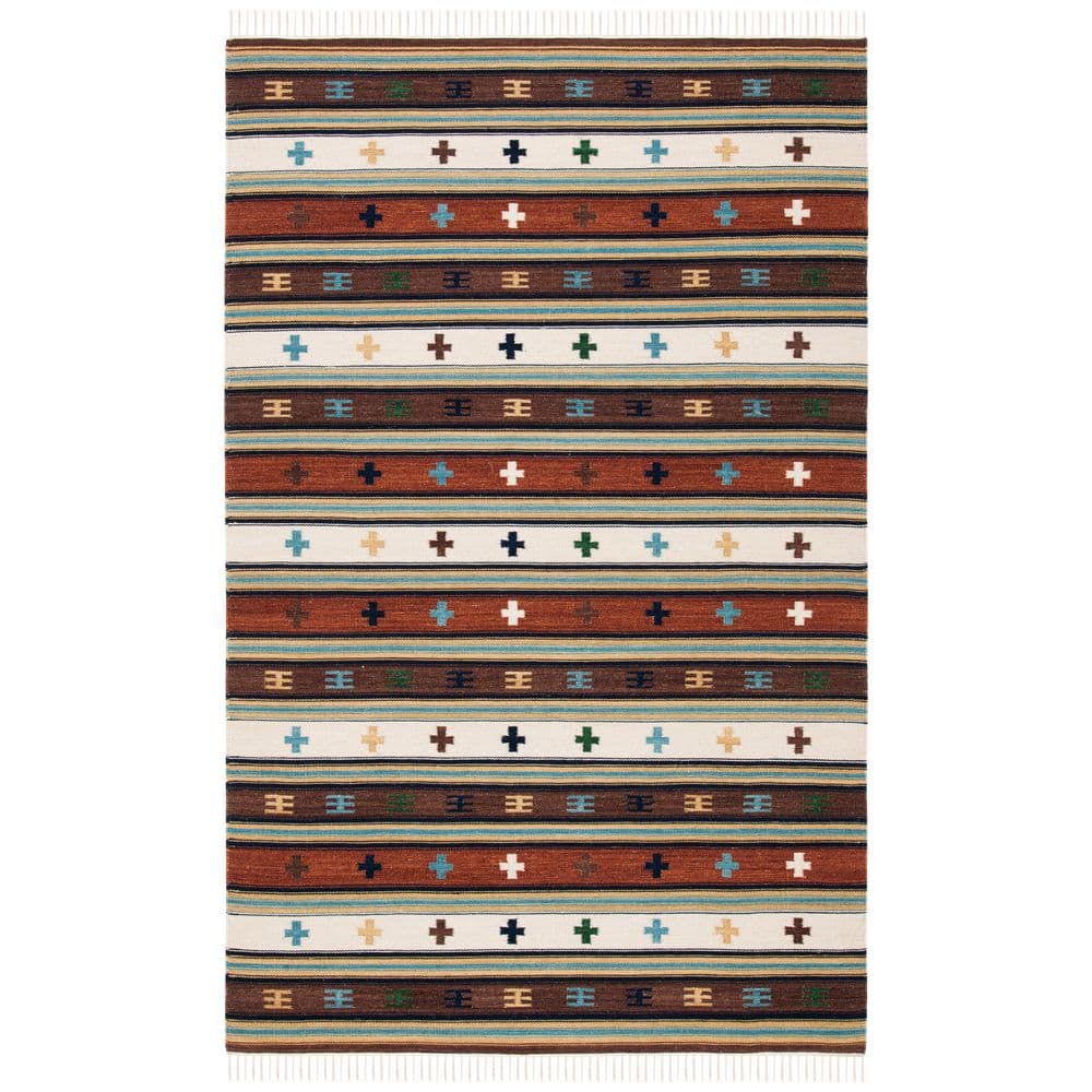 SAFAVIEH Kilim Ivory/Rust 6 ft. x 9 ft. Striped Geometric Solid Color ...