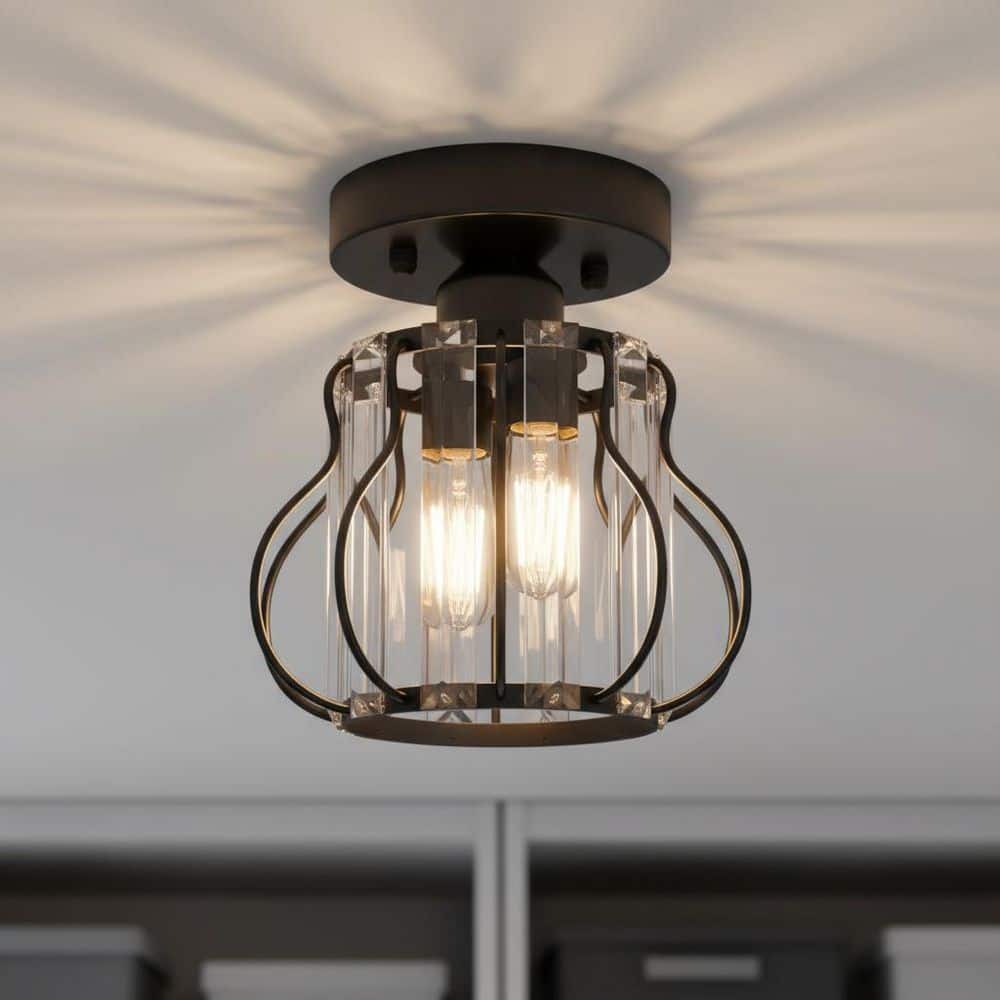 Reviews for YANSUN 7 in. 1-Light Black Pear Crystal Mini Flush Mount ...