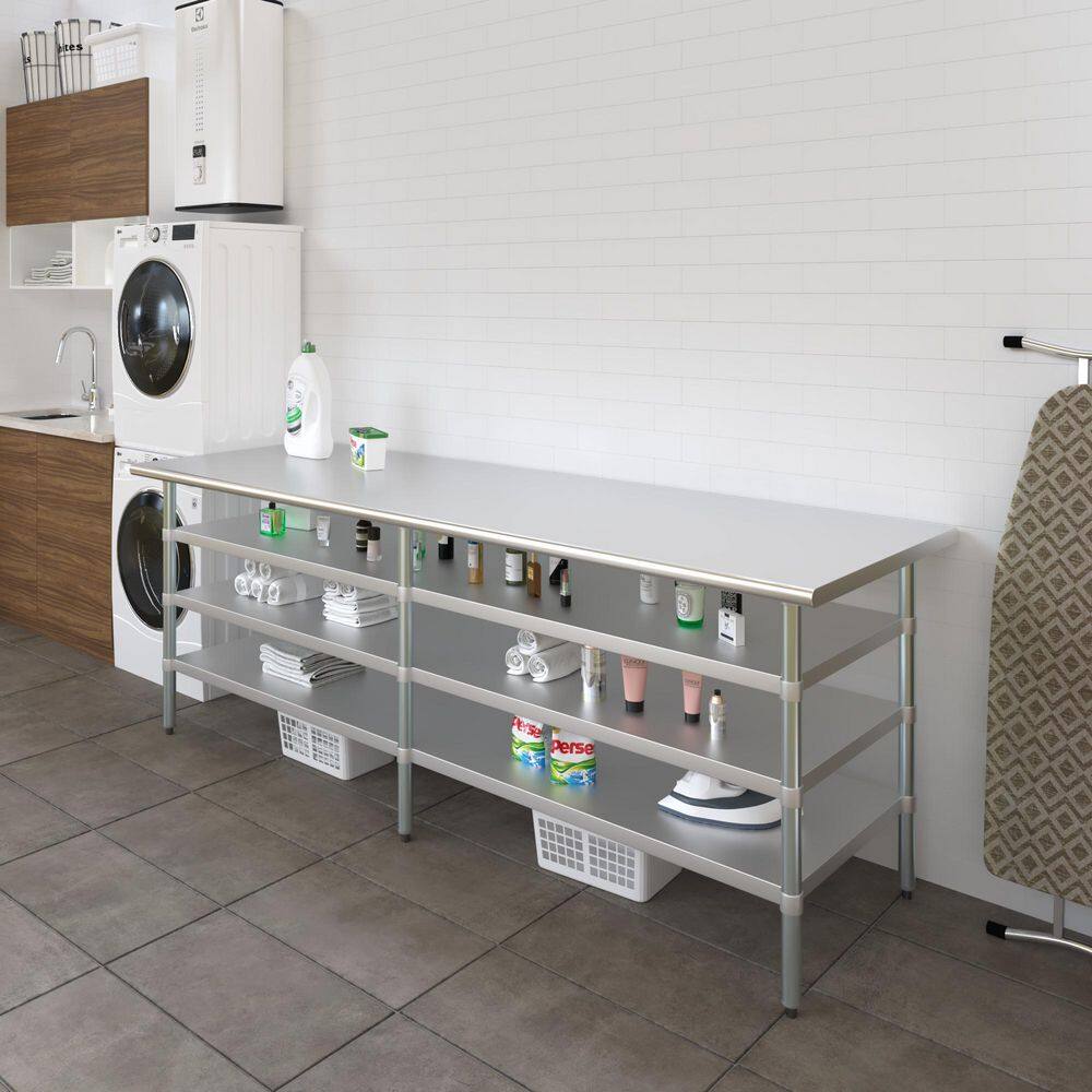AMGOOD 30 in. W x 96 in. D Stainless Steel Table with Three ...