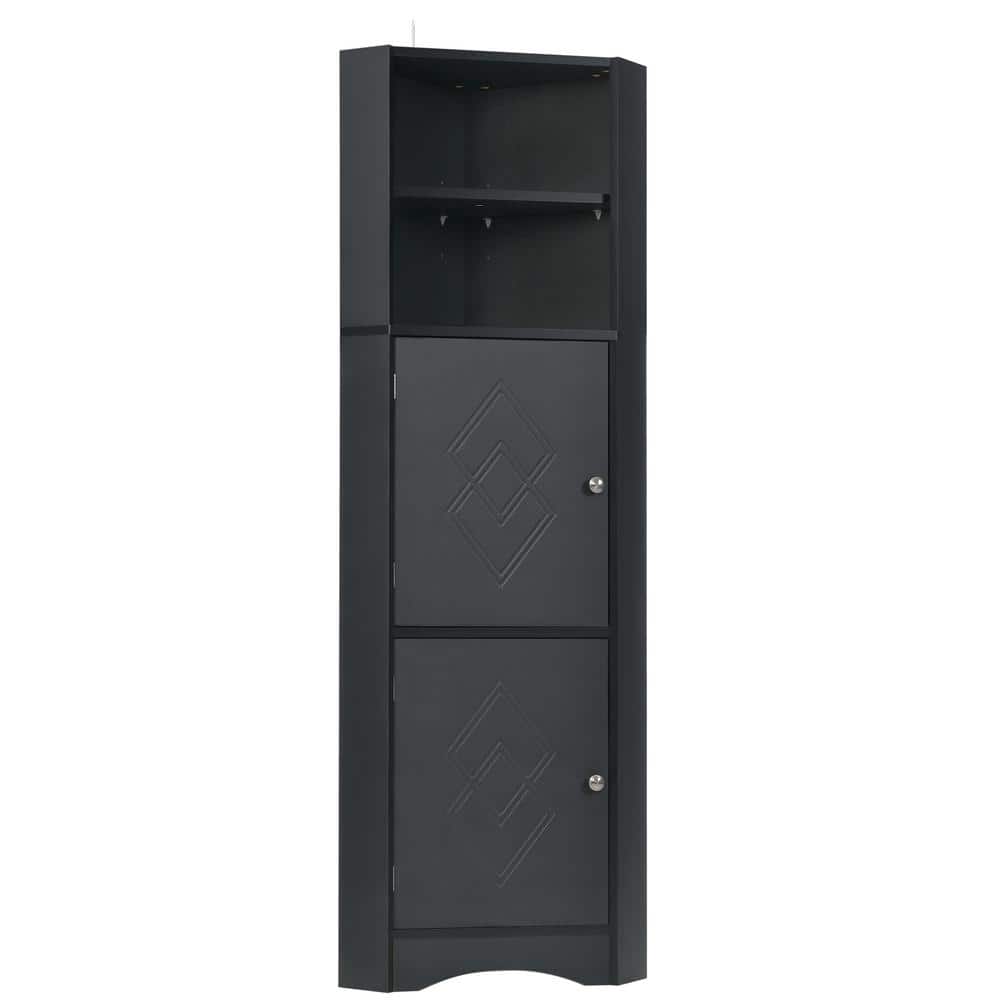 Tatahance 21.1 in. W x 12.8 in. D x 61 in. H Black Wood Freestanding ... Tatahance 21.1 in. W x 12.8 in. D x 61 in. H Black Wood Freestanding ...