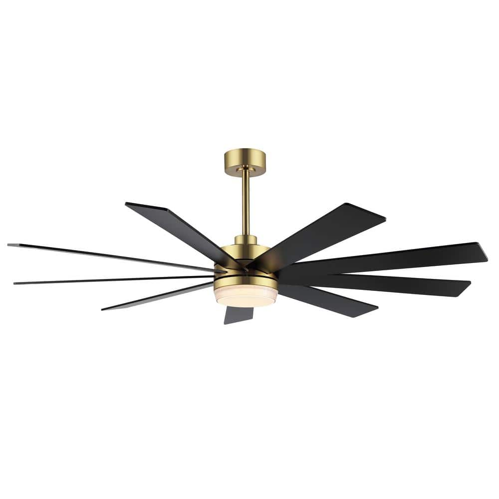 WINGBO 84 in. 9 Blades LED Indoor Black and Gold Ceiling Fan with ...