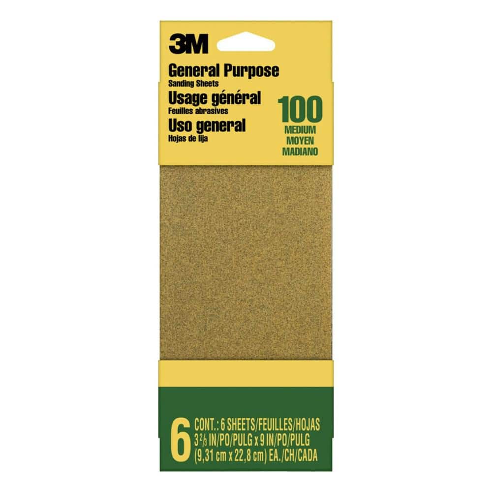 3M General Purpose Sanding Sheets 3 2/3 in. x 9 in. Medium 100-Grit ...