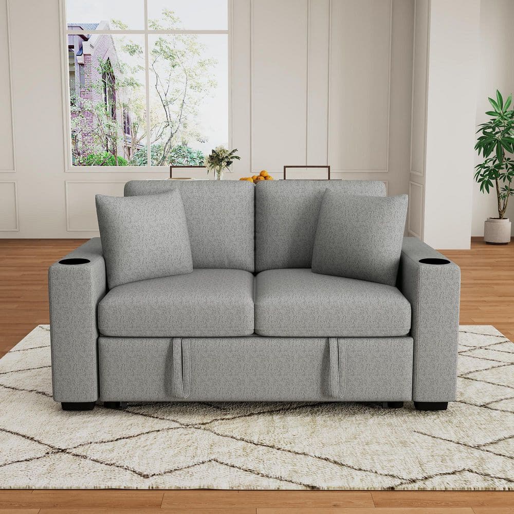 Nestfair 60.6 in. Gray Chenille Fabric Full Size Pull-out Sofa Bed with ...