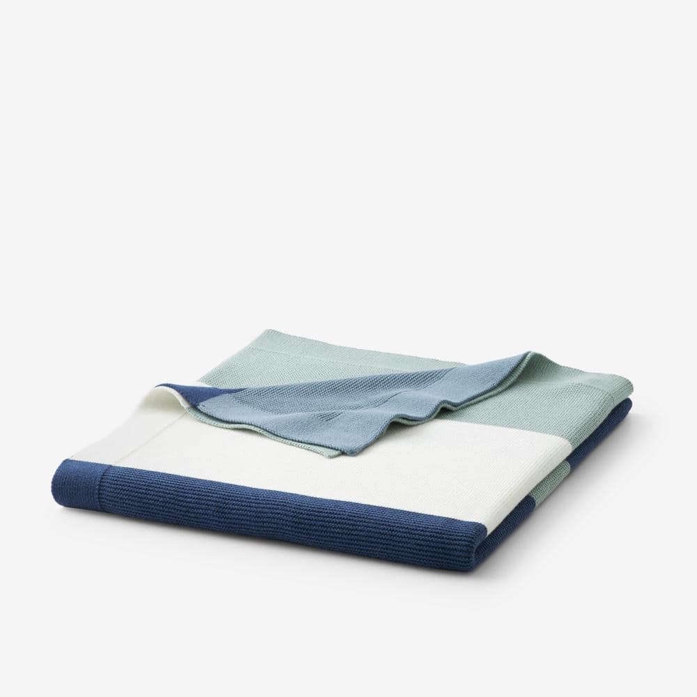 The Company Store Company Cotton All Season Stripe Blue Throw Blanket ...