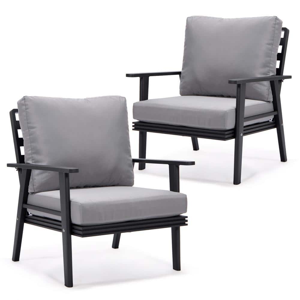 Leisuremod Walbrooke Modern Black Aluminum Outdoor Arm Chair w/ Black ...