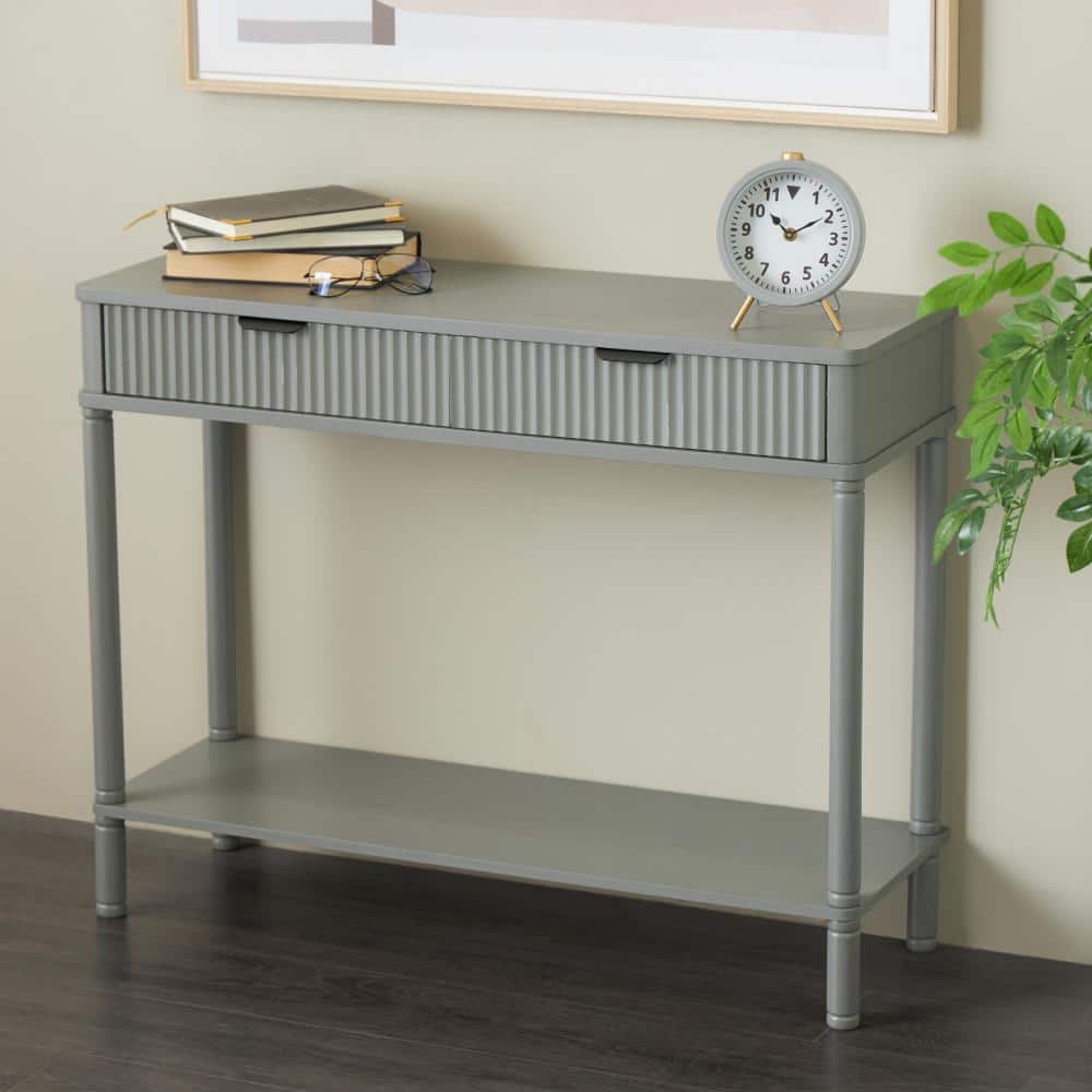 Litton Lane 36 in. Gray Large Rectangle Wood Handmade 2 Drawer Console ...