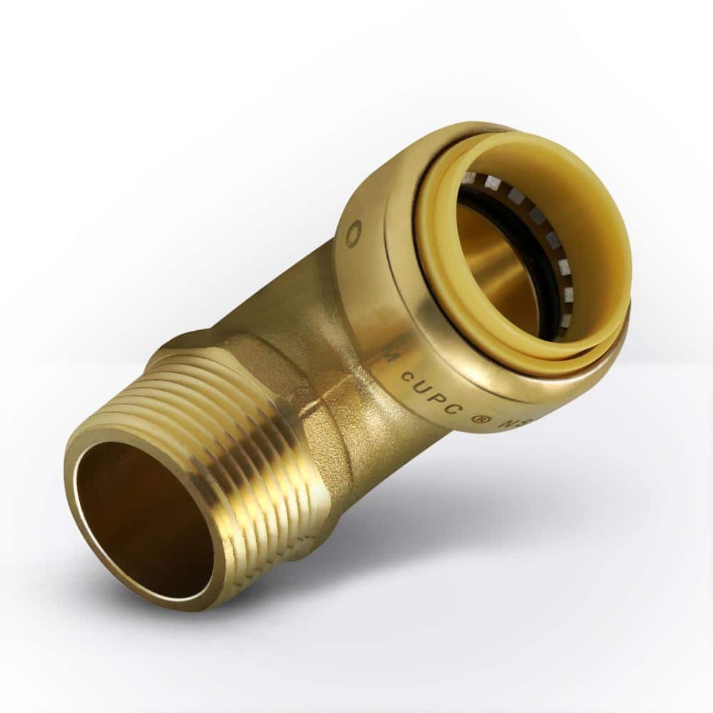 PLUMBFLEX 1/2 in. Brass Push to Connect Push x Male 90-Degree Elbow Pipe Fitting, for PEX ...