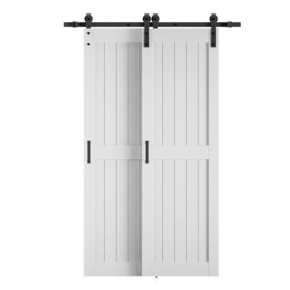 SOCBAZZAR 43 in. x 84 in. (Double 26 in.) Bypass 2-Panel Plank White ...