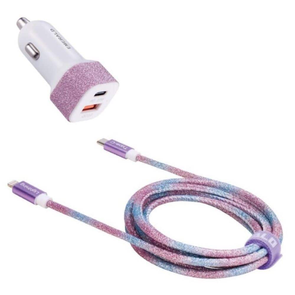 Emerald 2 Port Car Adapter + 6FT Lightning Cable 20W Fast Charging CAR ...