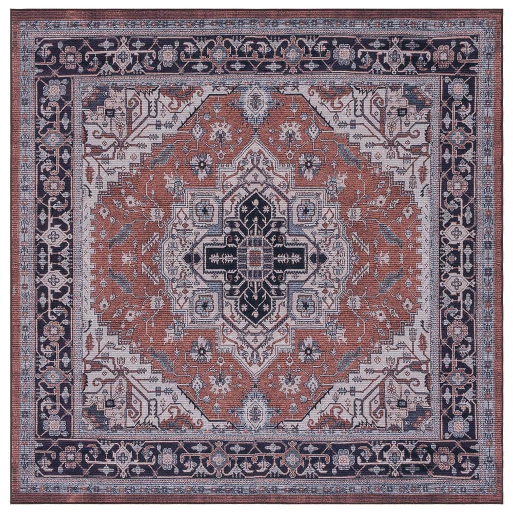 SAFAVIEH Tuscon Rust/Navy 6 ft. x 6 ft. Machine Washable Floral ...