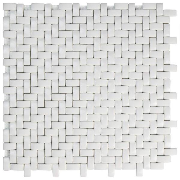 Merola Tile Expressions Weave White 6 in. x 6 in. Glass Mosaic Take ...