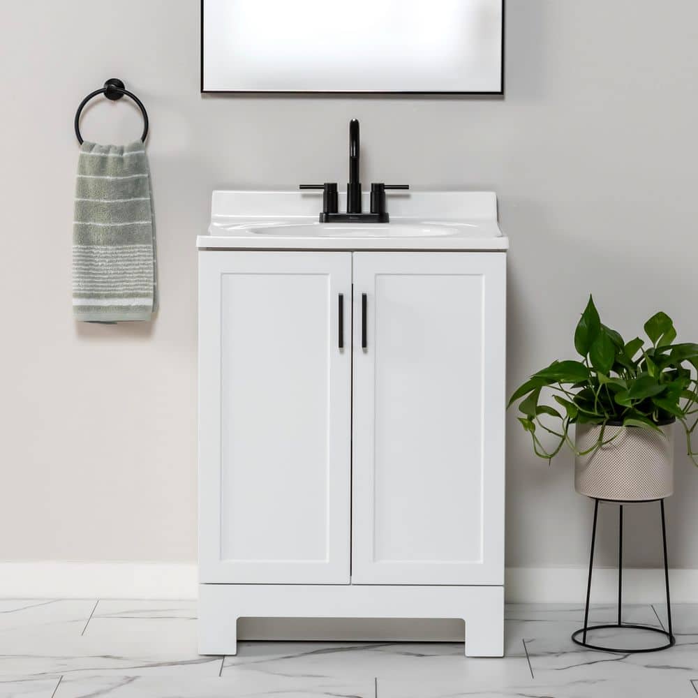Glacier Bay Oakley 25 in. Single Sink White Bath Vanity with White ...