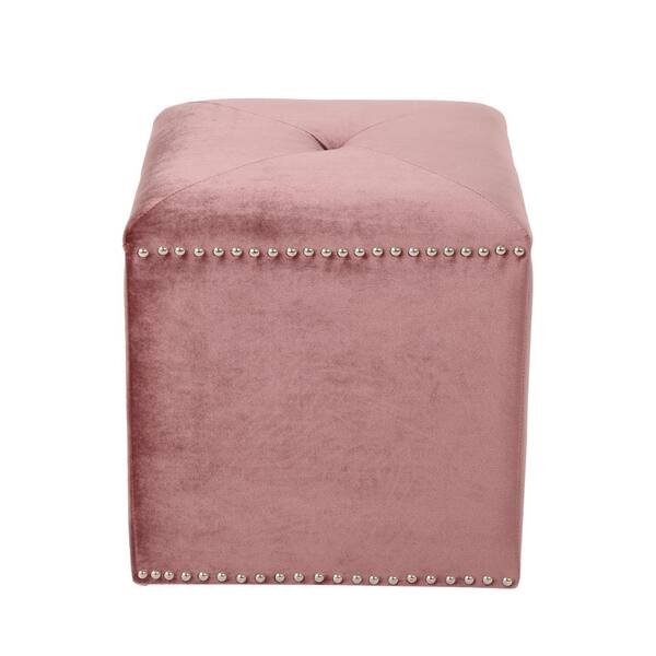 Noble House Brantly Glam Raspberry Velvet Ottoman with Stud Accents ...
