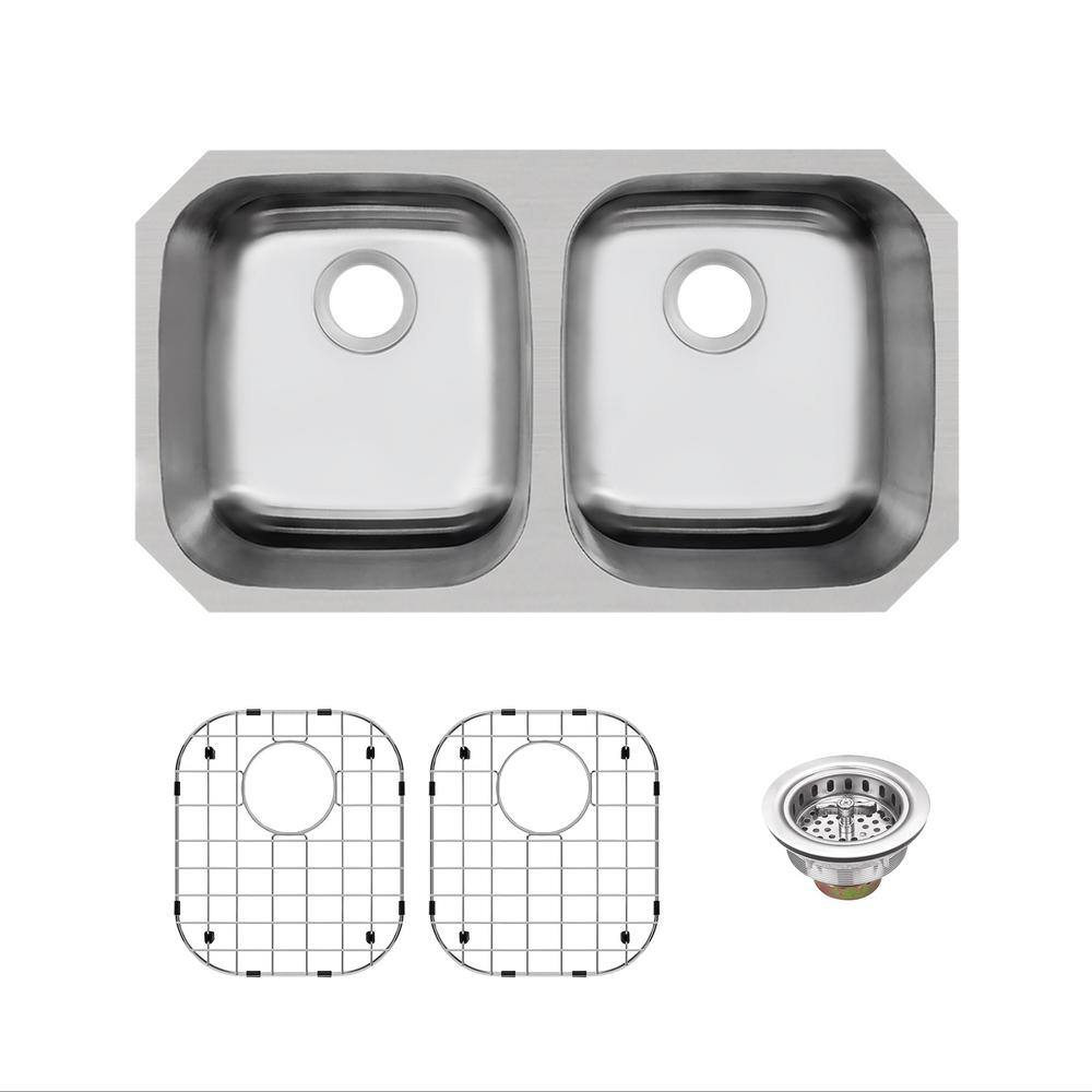 CHESHIRE 32 in. Undermount 50/50 Double Bowl 16-Gauge Stainless Steel ...