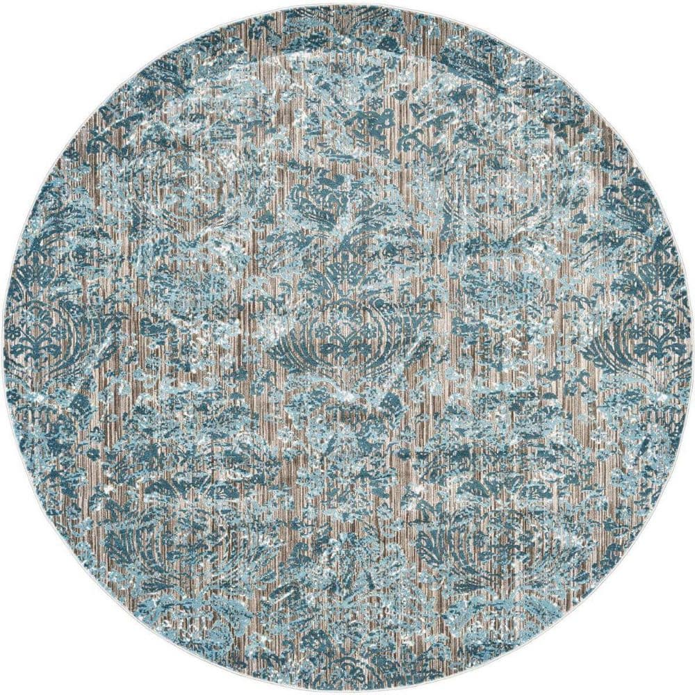 HomeRoots 9 ft. Round Blue, Taupe, Ivory Abstract Area Rug 2000567898 ...