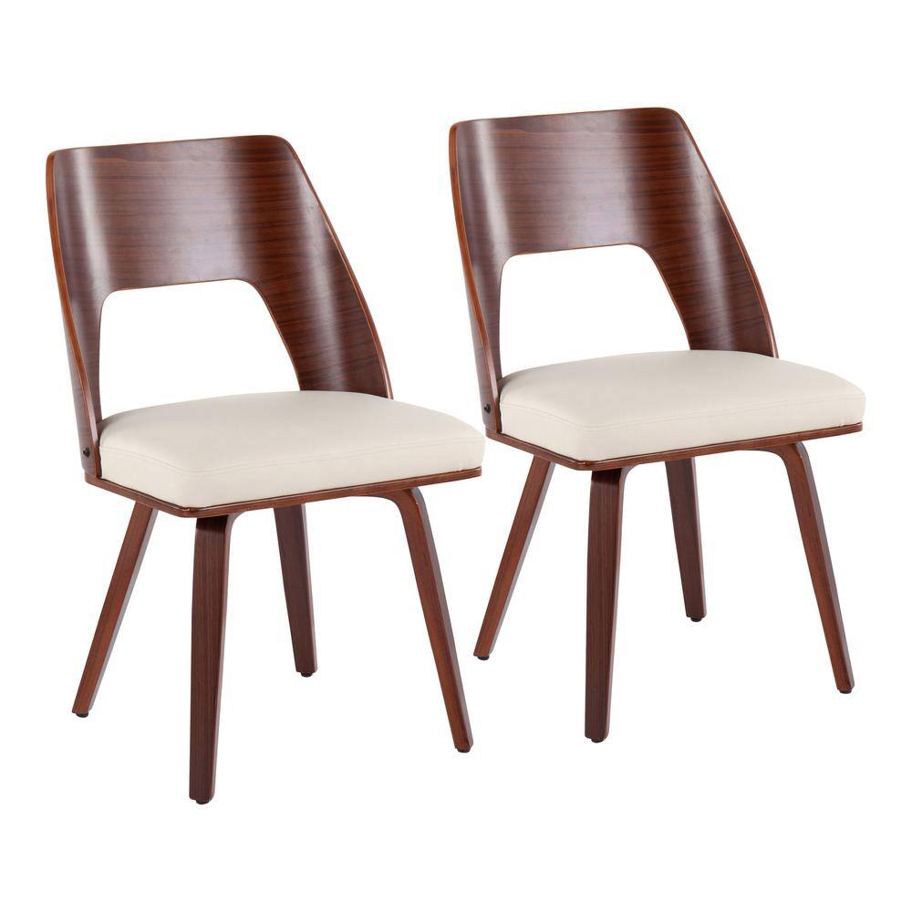 Lumisource Triad Cream Faux Leather and Walnut Wood Side Chair (Set of ...