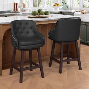 OrangeOne 26 in. Black Faux Leather Swivel Barstool Solid Wood Frame ...