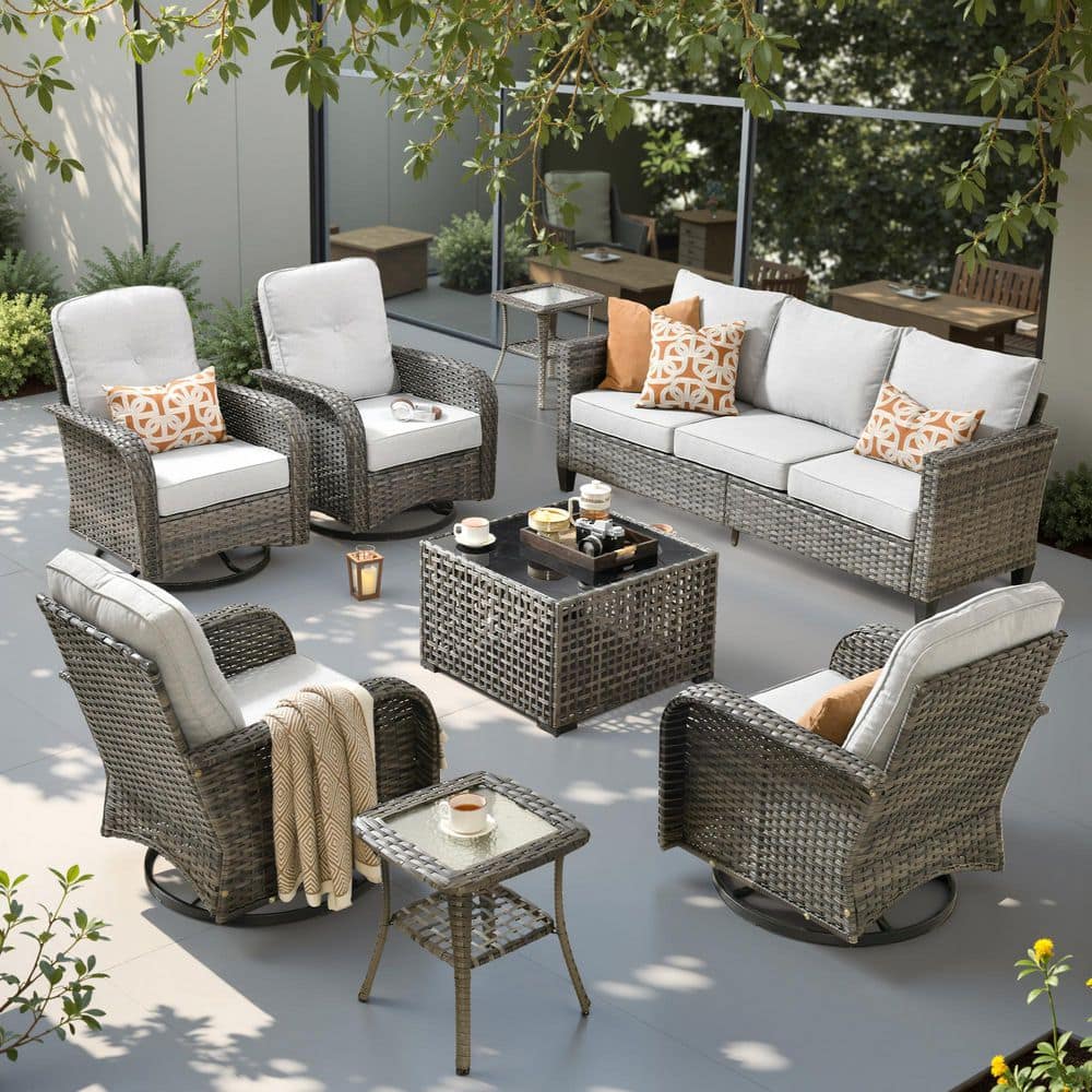 XIZZI Iridescent 8 Pieces Wicker Outdoor Patio and Swivel Rocking ...