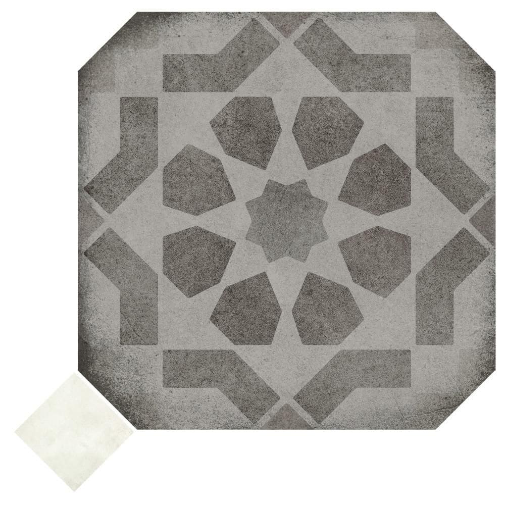 Merola Tile Laverton Octagon Deco Sombra with Taco Nieve 8 in. x 8 in ...