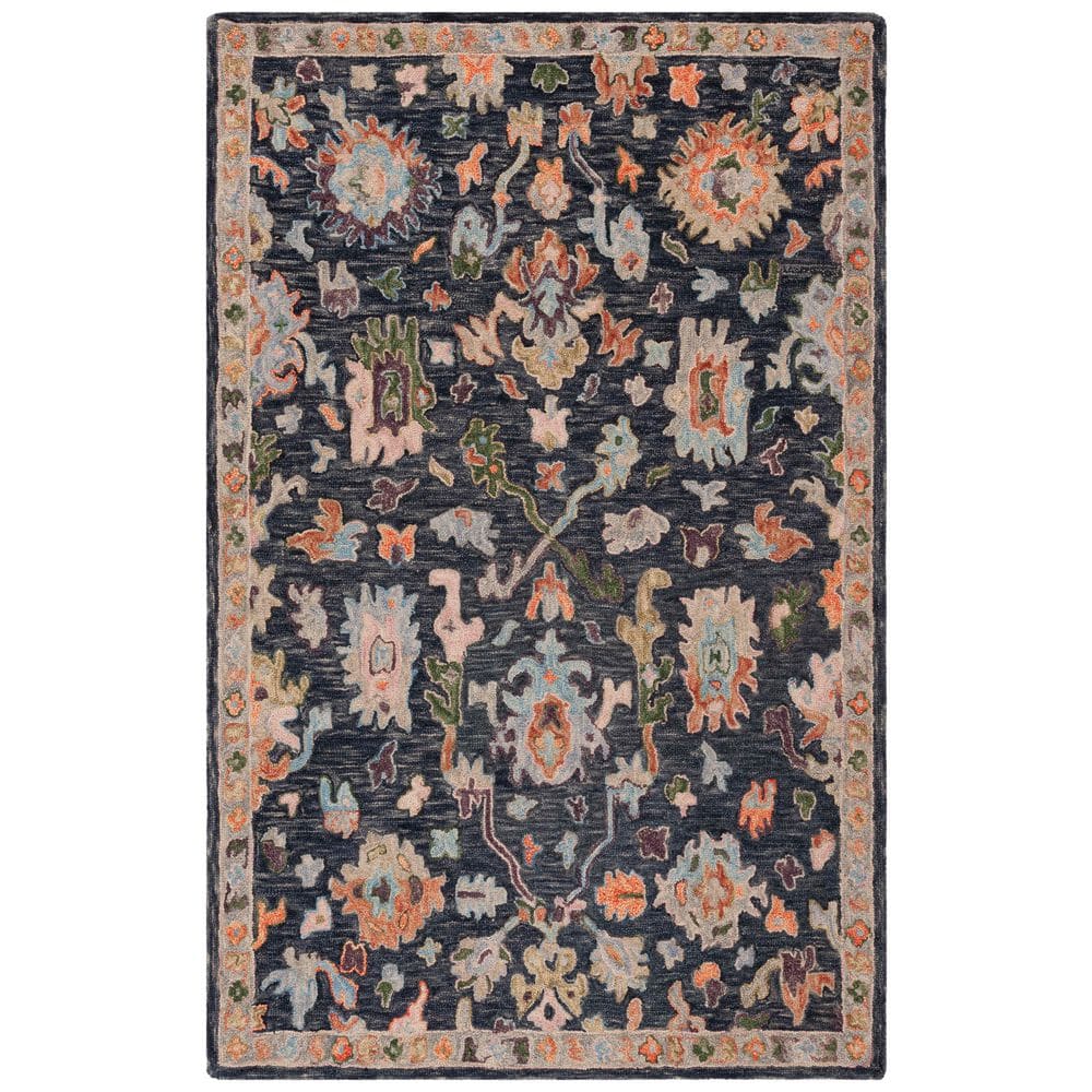 SAFAVIEH Blossom 4 ft. x 6 ft. Dark Gray/Sage Border Floral Oriental ...
