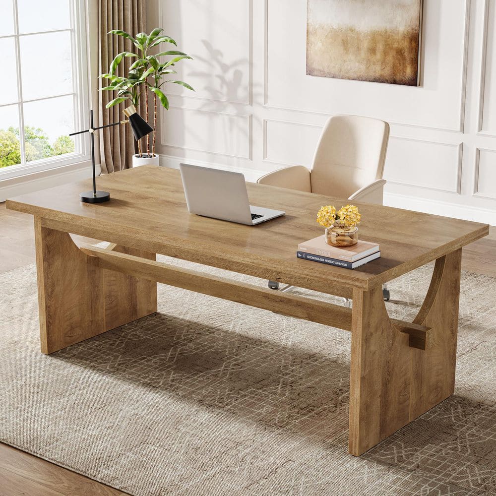 BYBLIGHT Lanita 63 in. Rectangular Brown Wood Executive Office Desk ...