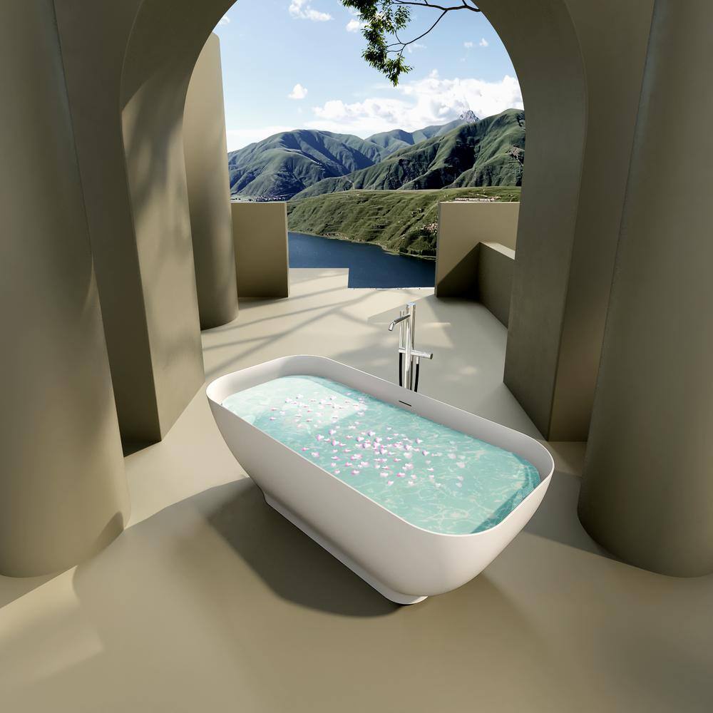 67 in. x 30 in. Handcrafted Stone Resin Freestanding Soaking Bathtub ...
