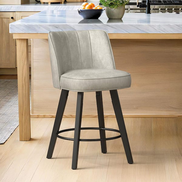 LUE BONA Paul 26 in. Light Gray Modern Faux Leather 360° Swivel High ...