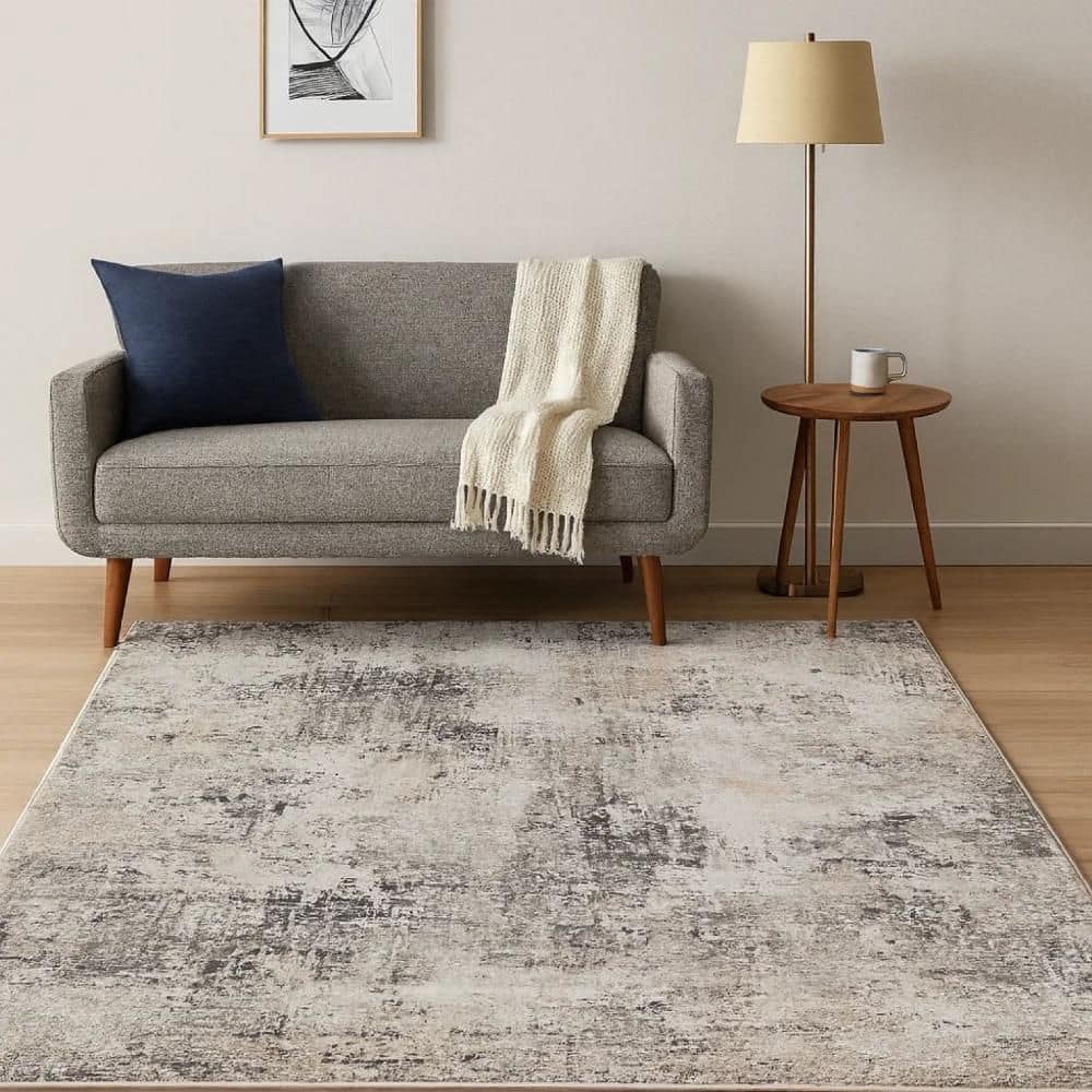 Benjara Elanor Black, Gray and Cream 5 ft. x 7 ft. Geometric Area Rug ...