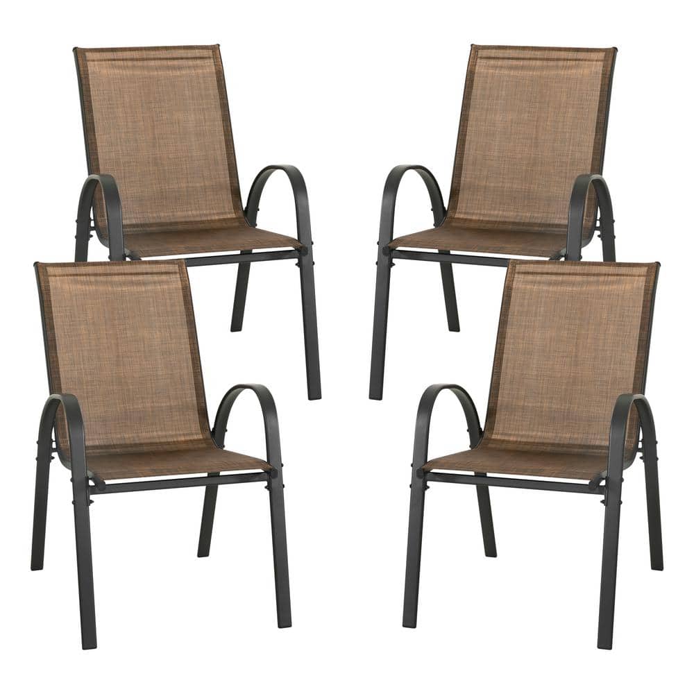 Nuu Garden Black Metal and Textilene Stackable Outdoor Dining Chairs in ...