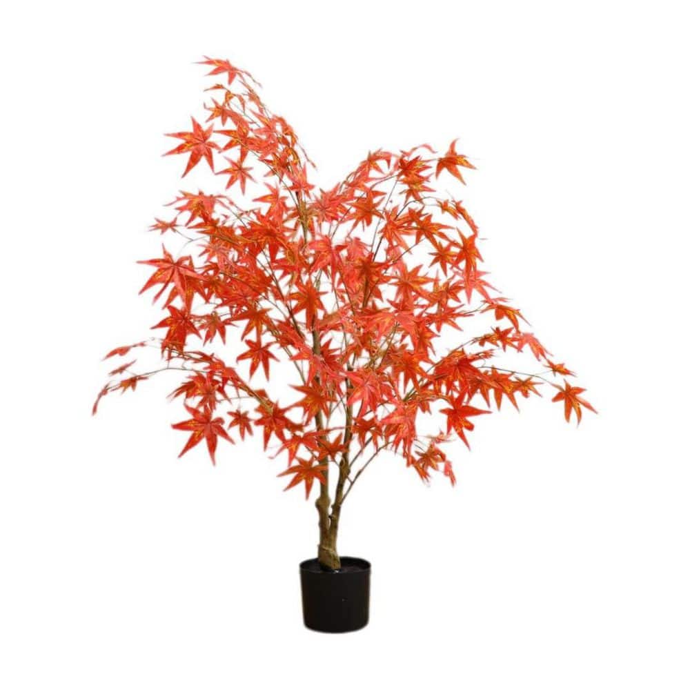 4 ft. Artificial Maple Tree, Large Faux Autumn Maple with Plastic Pot ...