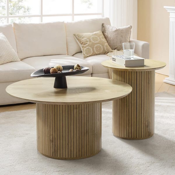 JAYDEN CREATION Phil Oak Modern 31.5 in. Round Wood 2-Piece Nesting ...
