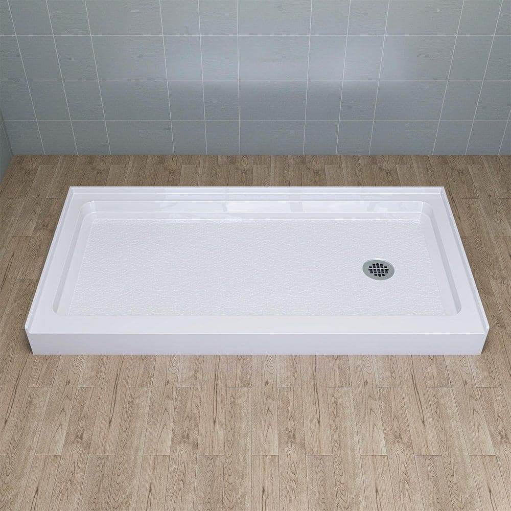 NTQ 60 in. x 30 in. Acrylic Single Threshold Shower Pan Alcove Floor ...