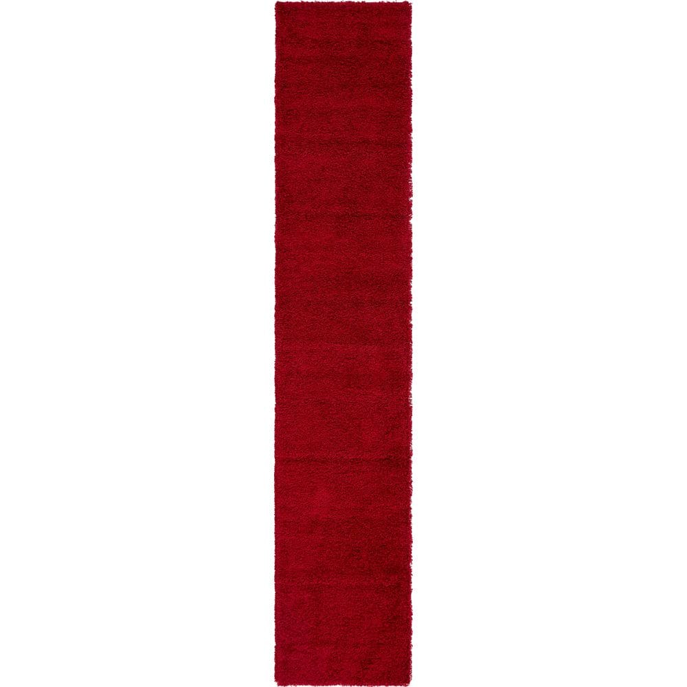 Unique Loom Solid Shag Cherry Red 13 ft. Runner Rug 3140762 - The Home ...