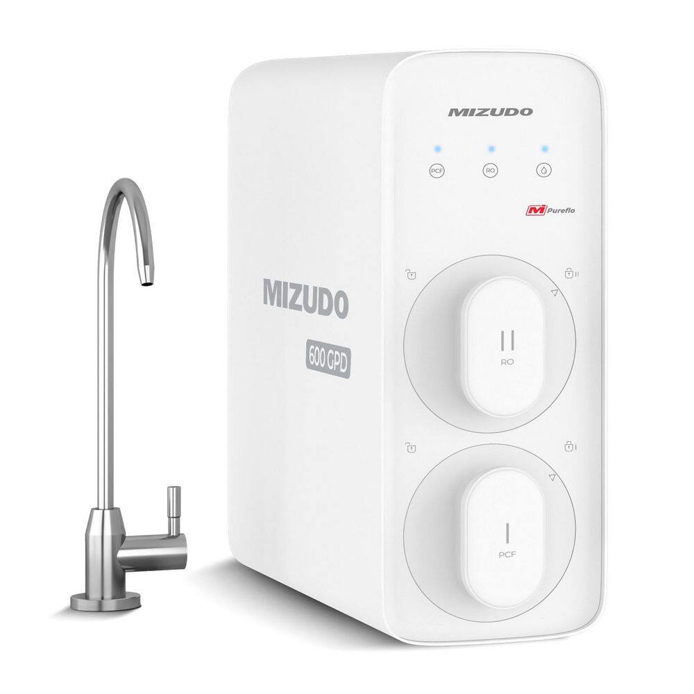 MIZUDO Pureflo 8-Stage Tankless Reverse Osmosis System, 600 GPD Under Sink RO Water Filter ...