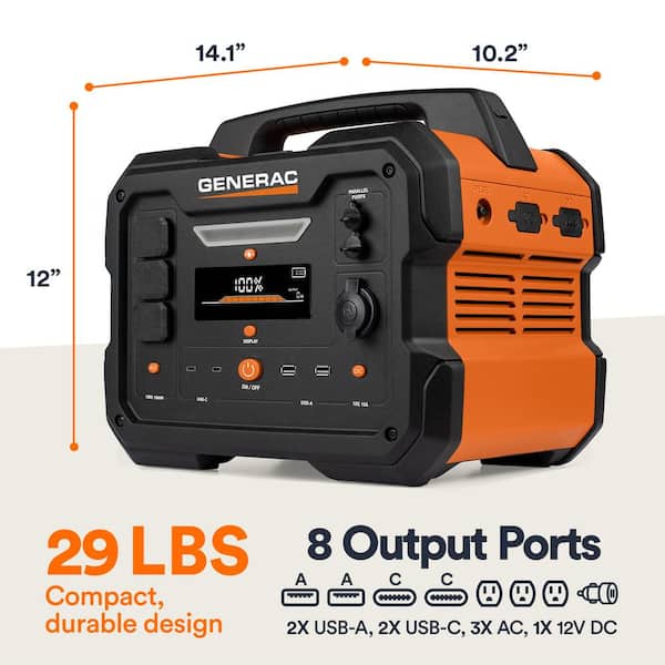 Generac 1600W Output / 3200 Peak 1086Wh Portable Battery Power Station ...