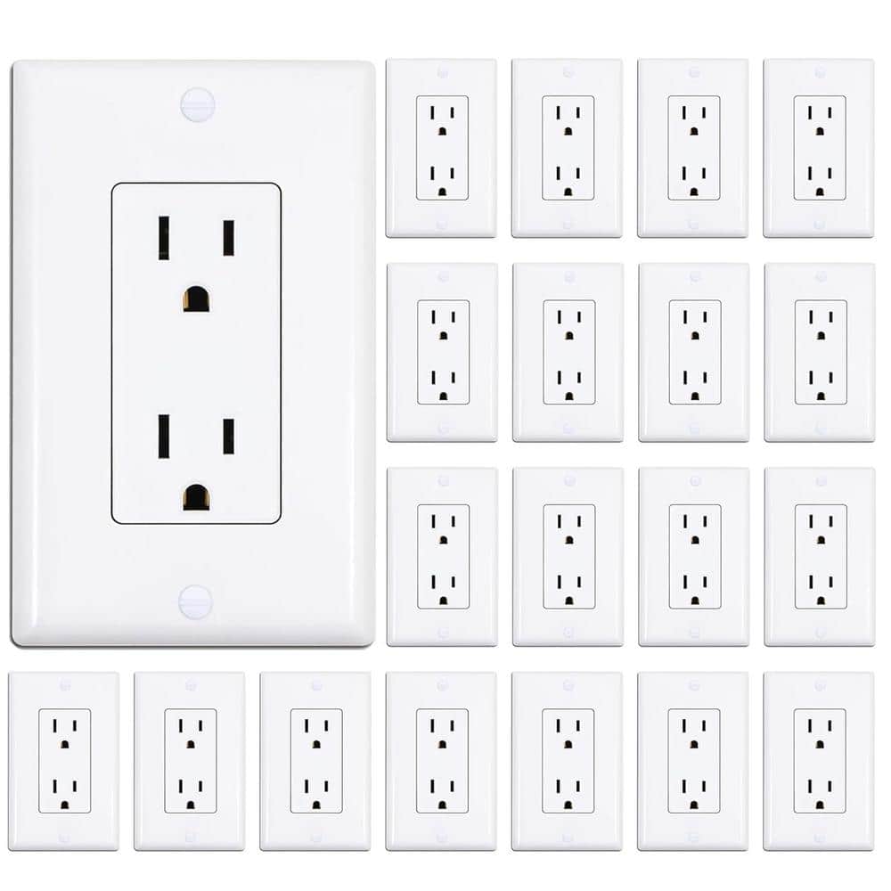 Lukyamzn 15A Decorator Receptacle Outlet with Wall Plate, Non-Tamper ...