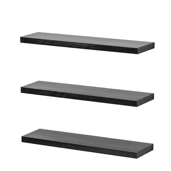 15.7 in. W x 5.9 in. D Black Floating Shelves Set of 3, Wooden Wall ...