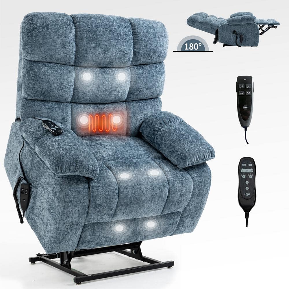 Boyel Living Blue Chenille Fabric Power Recliner Chair Electric Lift ...