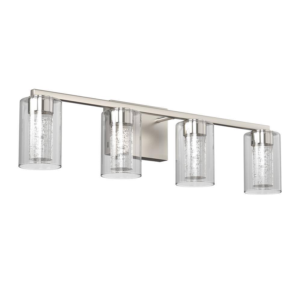 Briignite 26 in.4-Light Brushed Nickel LED Vanity Light Cylinder Bar ...