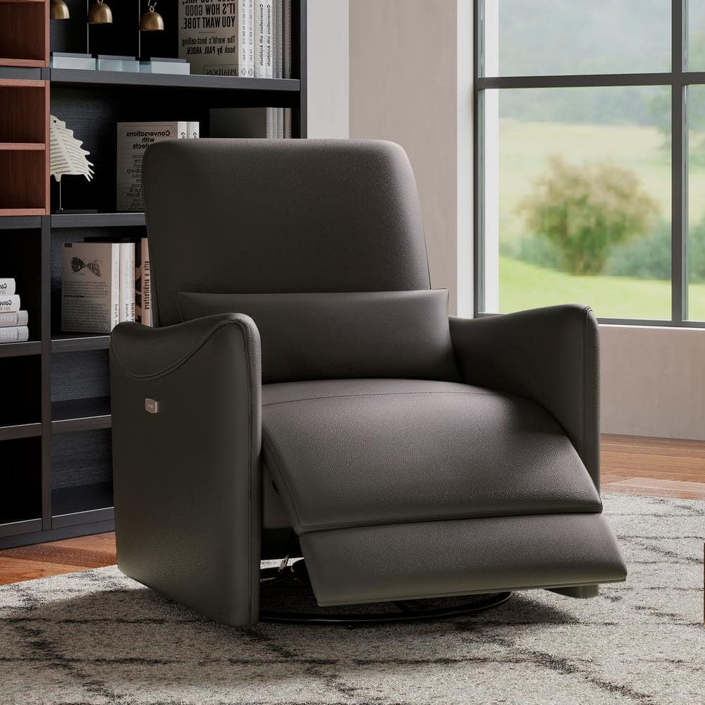 Spruce & Spring Kensie Charcoal Faux Leather Swivel Power Recliner ...