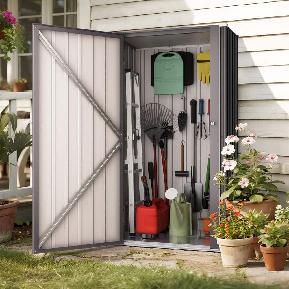 Patiowell 3 ft. W x 2 ft. D Outdoor Storage Black Metal Shed, Storage ...